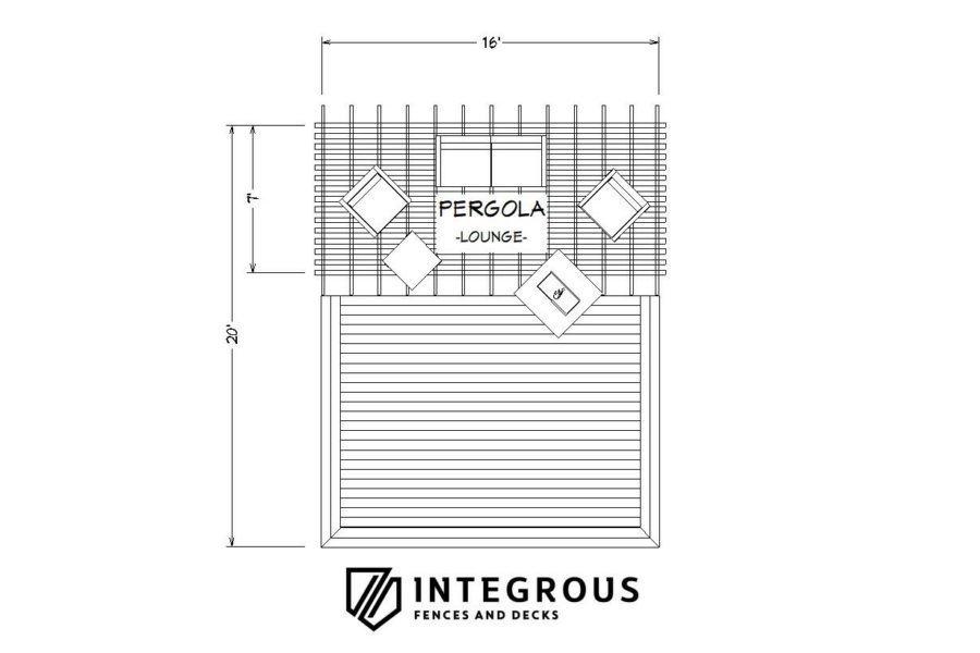 Platform deck with a Vinyl Pergola - Integrous Fences and Decks