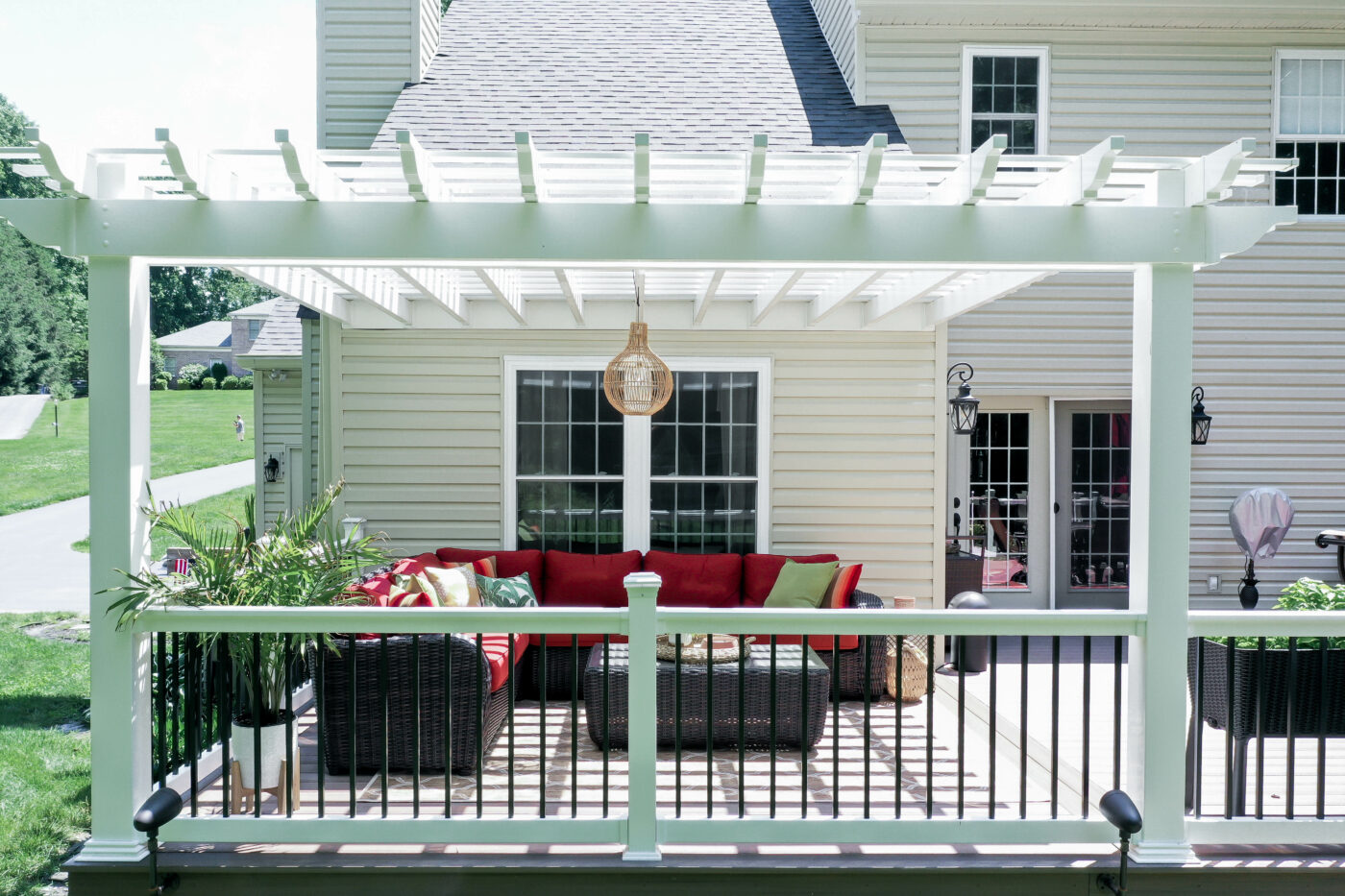 TimberTech Azek Decking with Vinyl Pergola - Integrous Fences and Decks