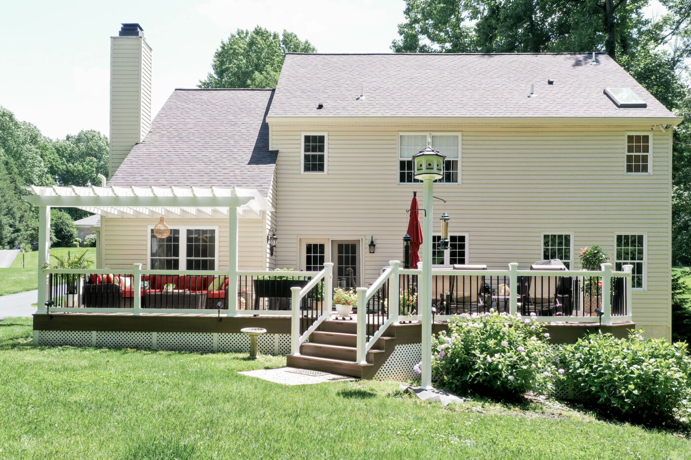 TimberTech Azek Decking with Vinyl Pergola - Integrous Fences and Decks