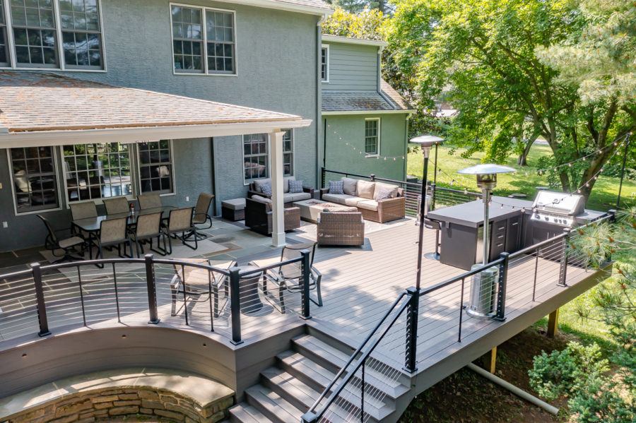Large Open Deck with Curved Railing in Gladwyne, PA - Integrous Fences ...