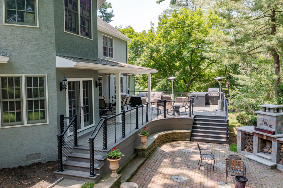 Large Open Deck with Curved Railing in Gladwyne, PA - Integrous Fences ...