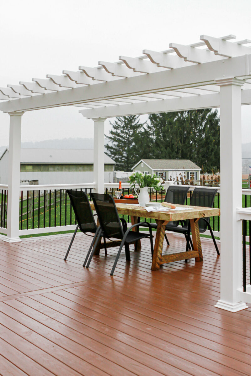 Veka Deck With White Pergola - Integrous Fences and Decks