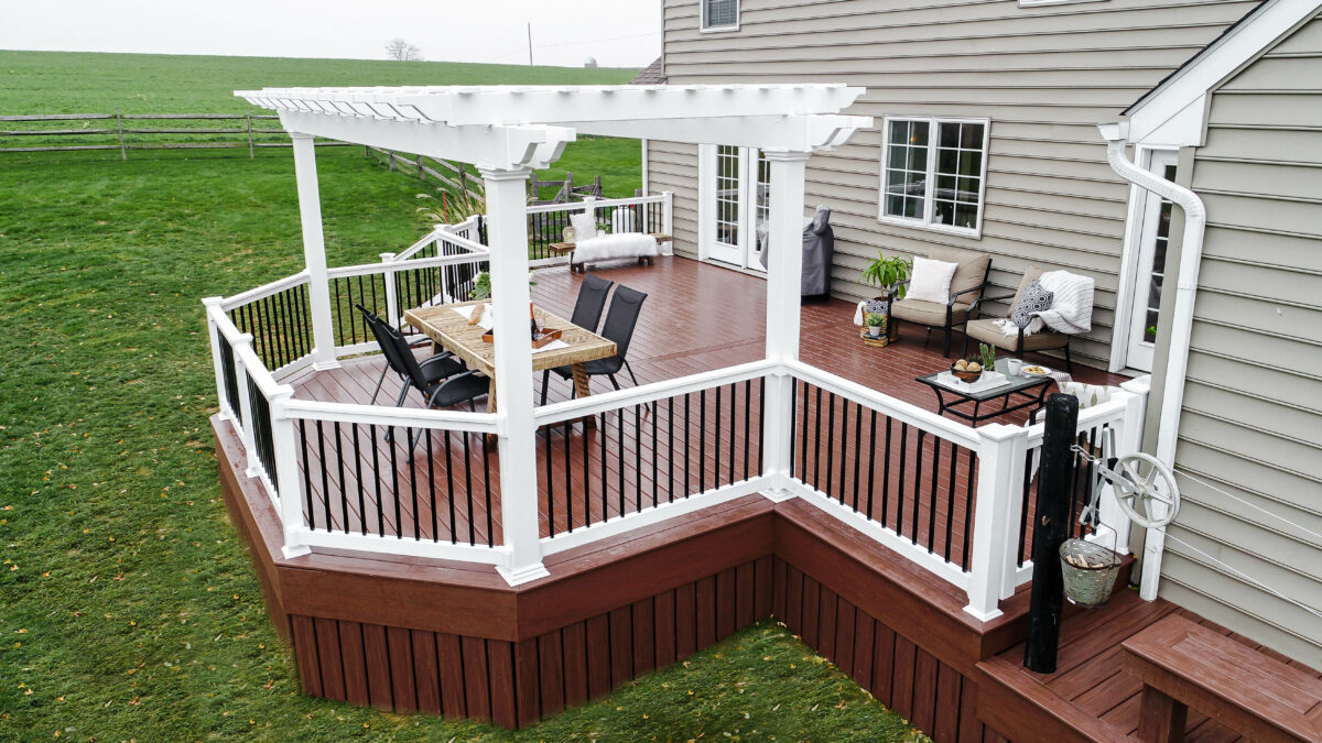 Veka Deck With White Pergola - Integrous Fences and Decks