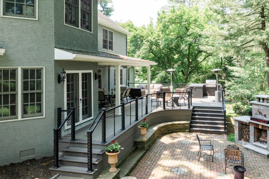 Curved Deck With Cable Railing - Gladwyne, PA - Integrous Fences and Decks